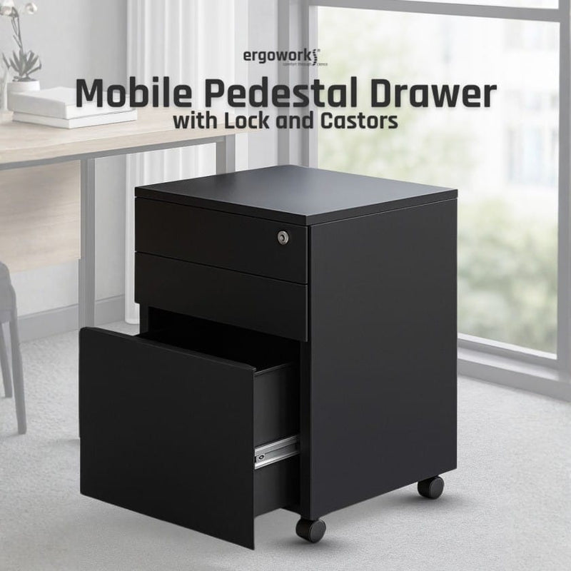 Mobile Pedestal Drawer with Key Lock and Castors | Ergoworks