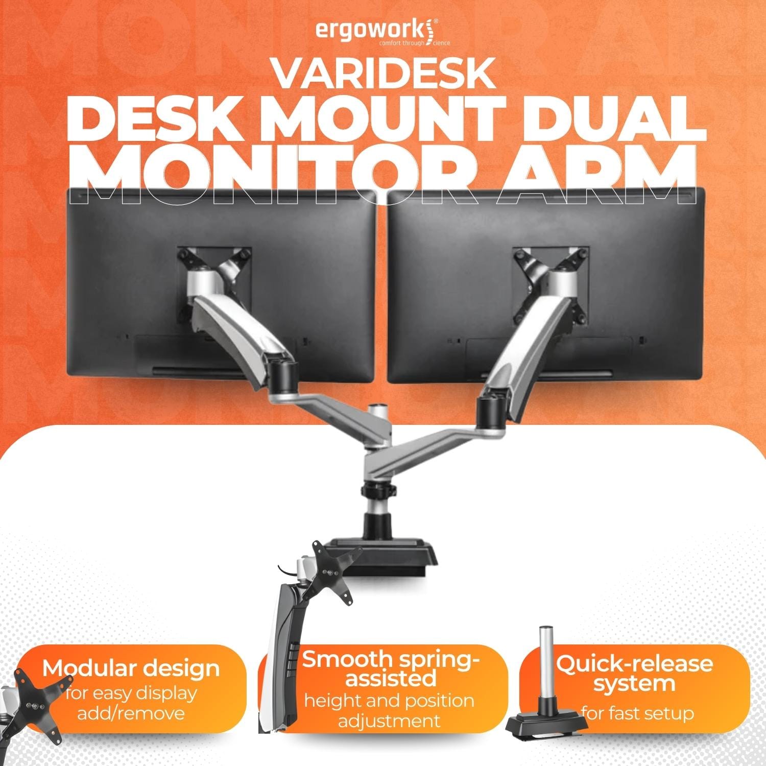 Varidesk Desk Mount Dual Monitor Arm
