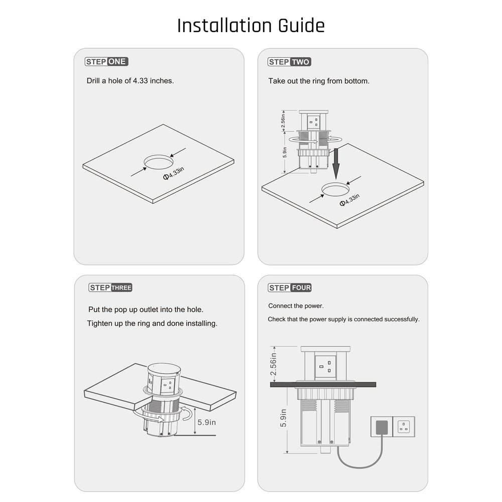 Pneumatic Grommet Pop Up Power Outlet With 15W Wireless Charger
